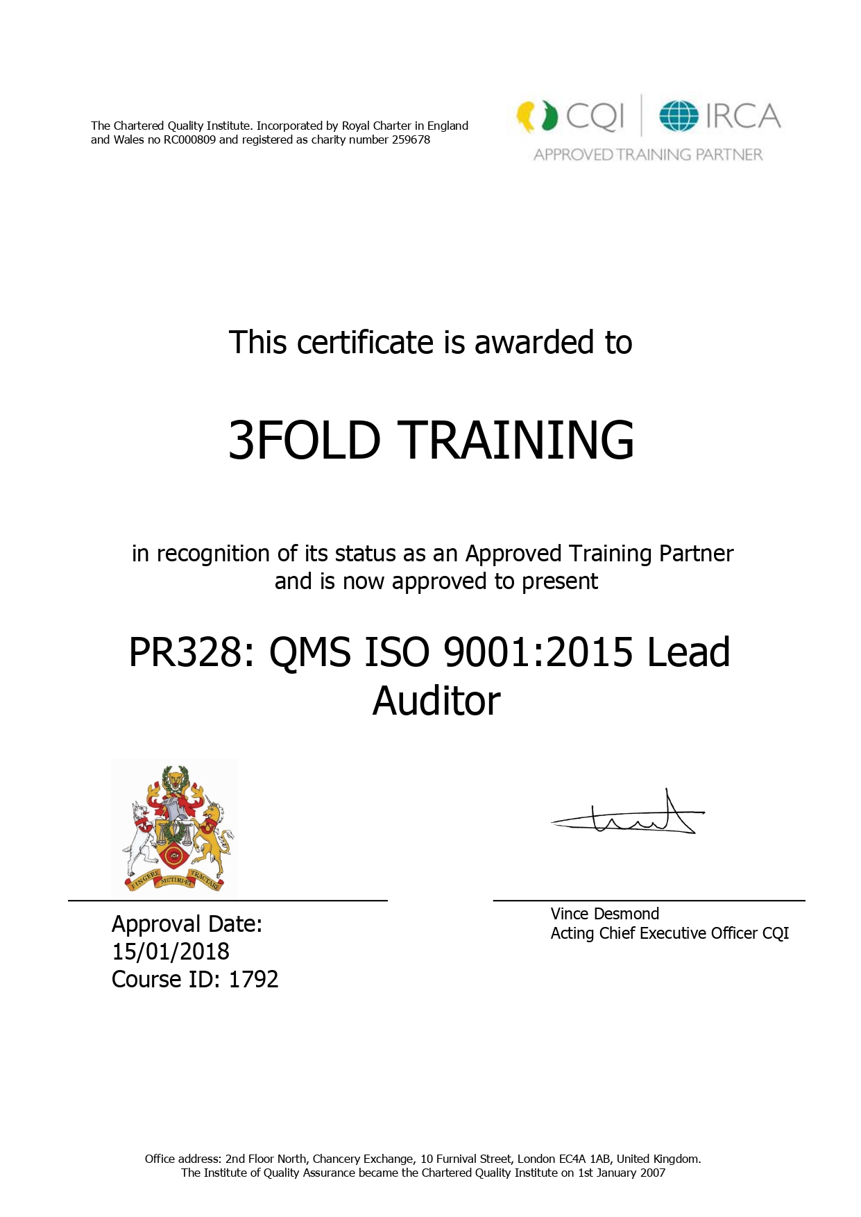 CQI IRCA Approved ISO 9001:2015 QMS Lead Auditor Course
